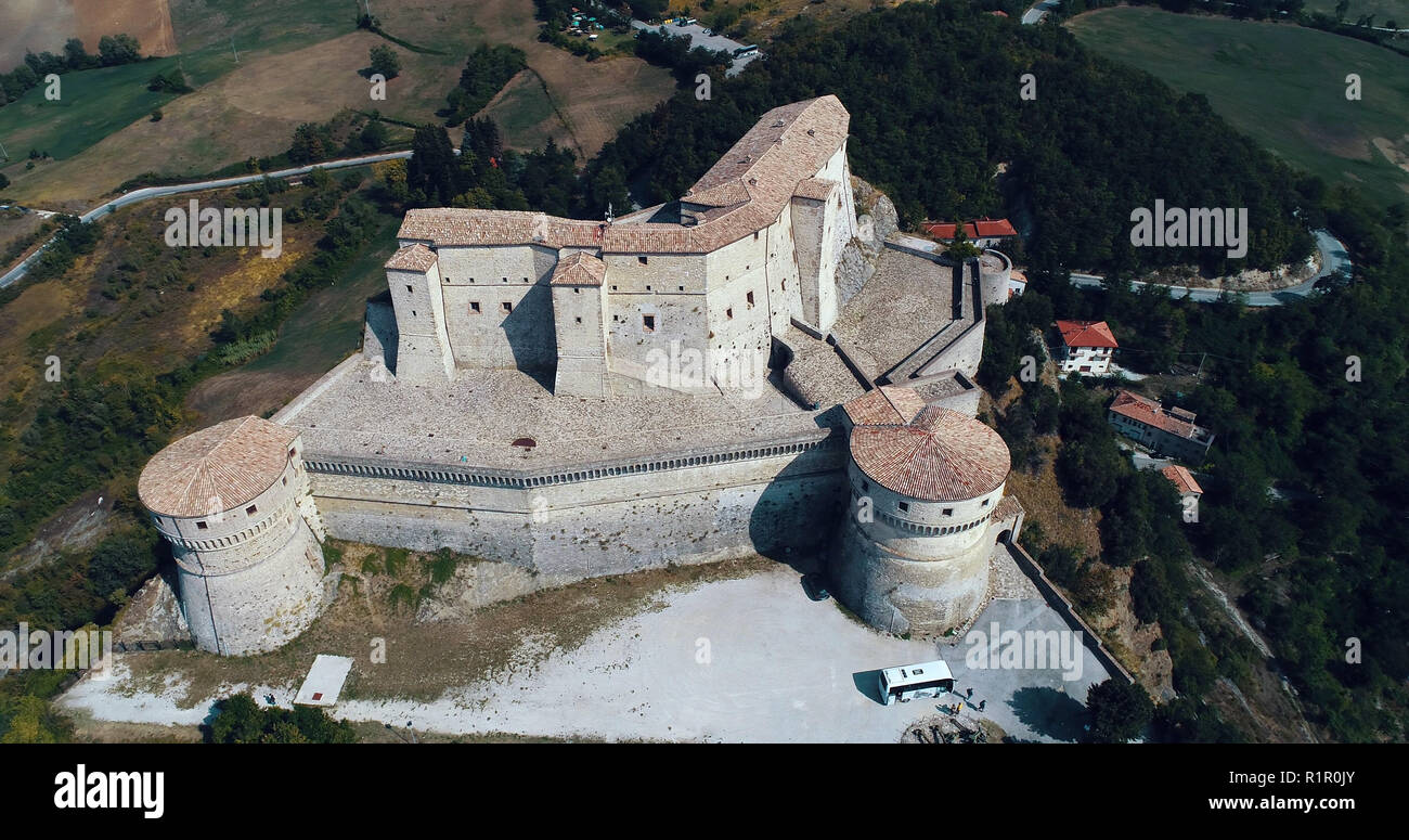 San Leo, Italy - Aerial view of the castle of San Leo, the prison ...