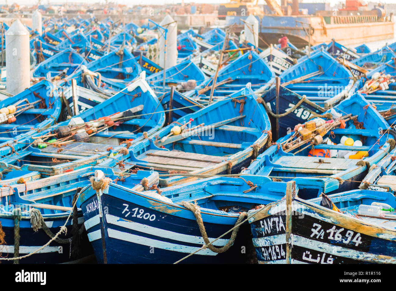 Traditional fisherman Boats in the harbour, Essaouira, Atlantic coast ...