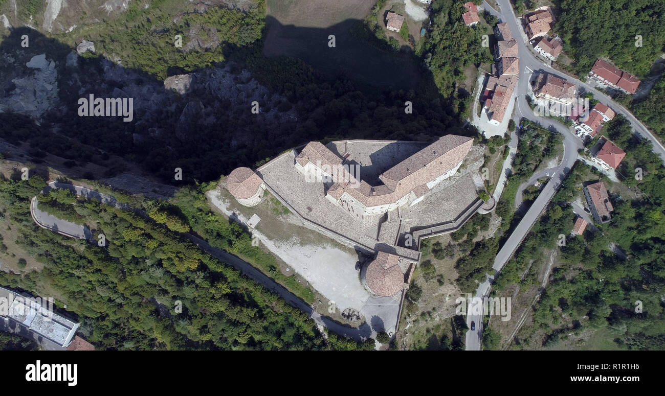 San Leo, Italy - Aerial view of the castle of San Leo, the prison ...
