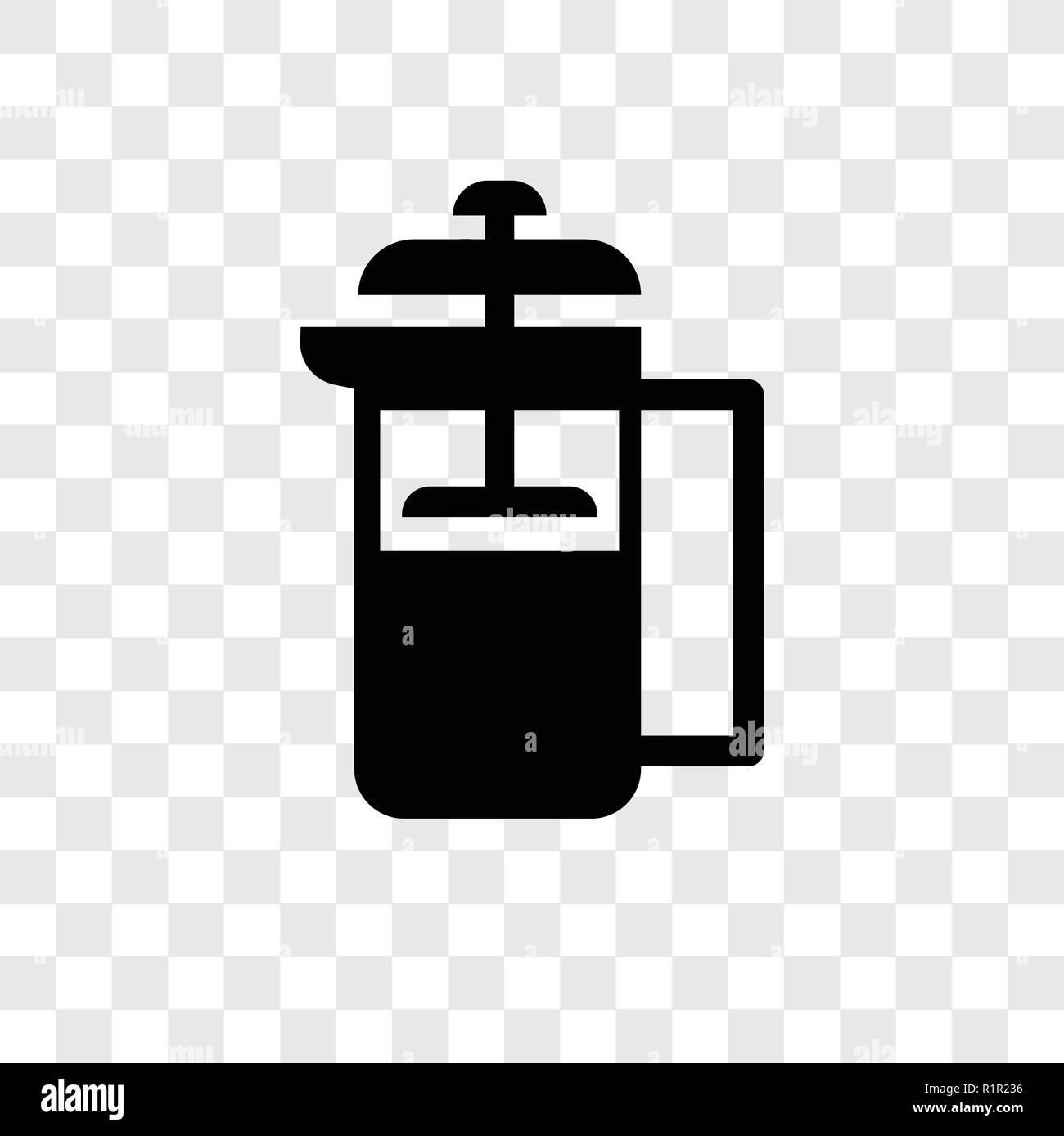 French press vector icon isolated on transparent background, French ...
