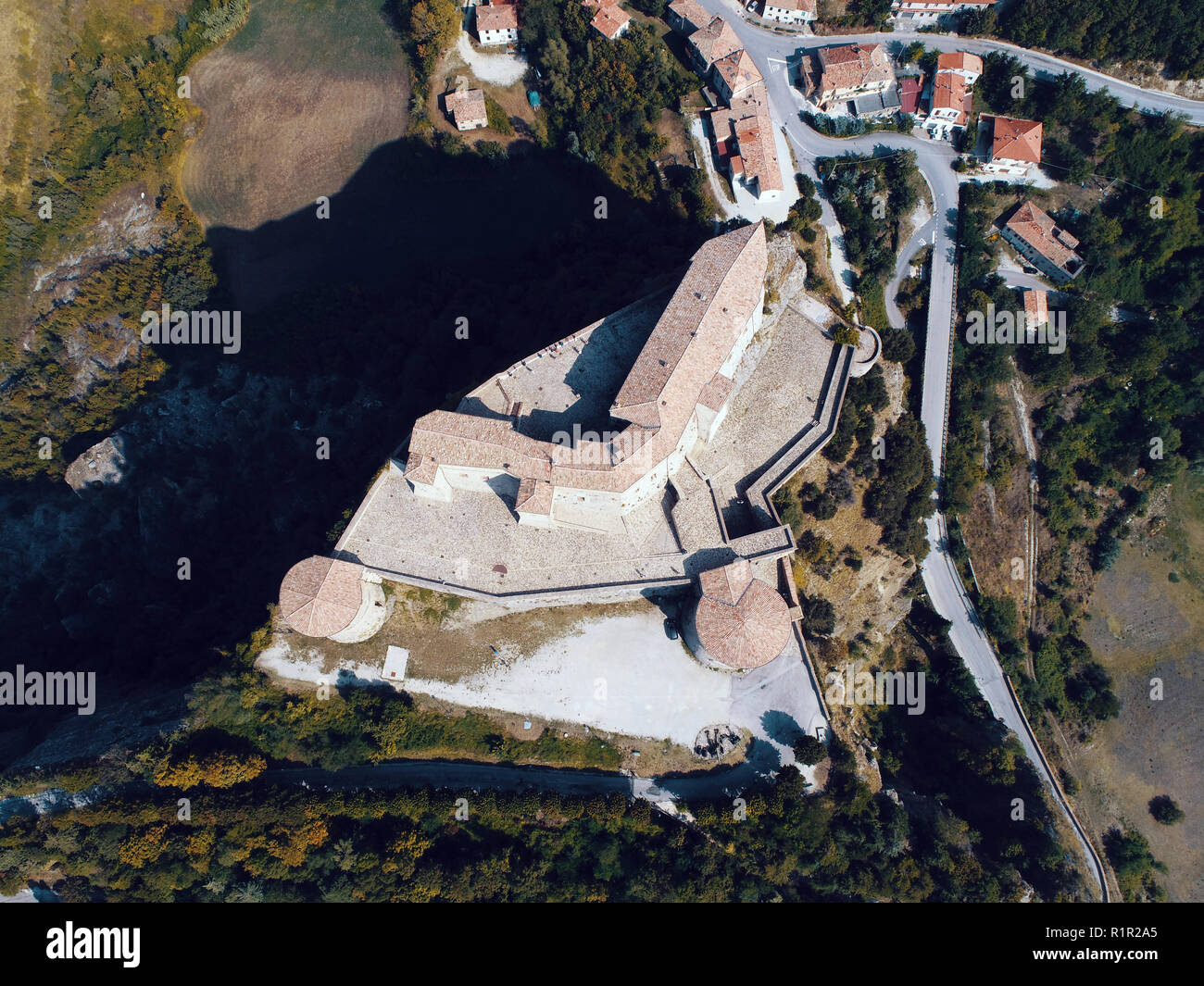 San Leo, Italy - Aerial view of the castle of San Leo, the prison ...