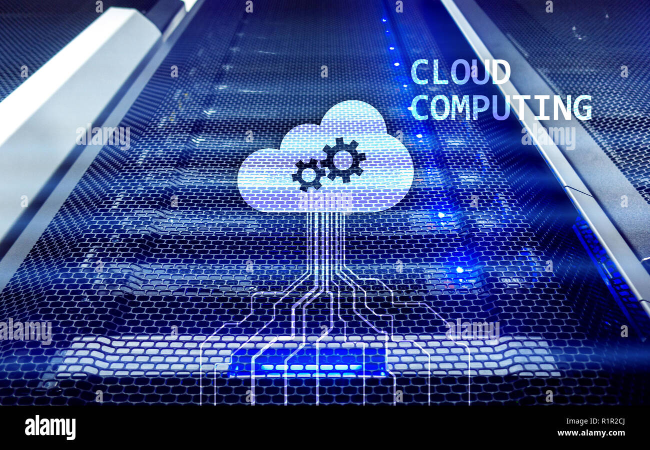 Cloud computing and networking concept on server room background Stock ...