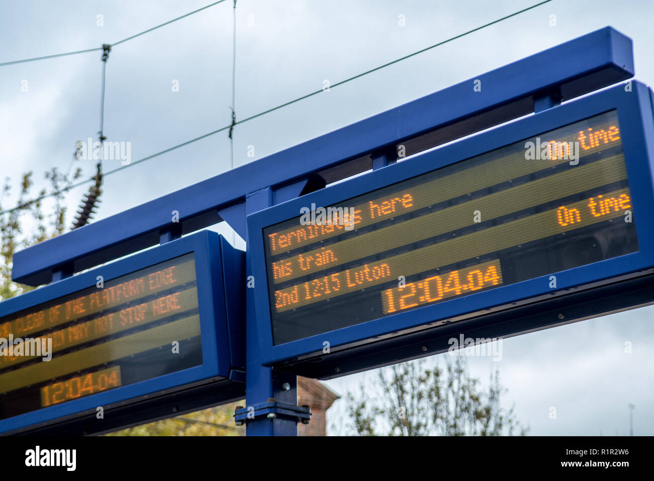 Arrivals and departures information sign at the train station Stock ...
