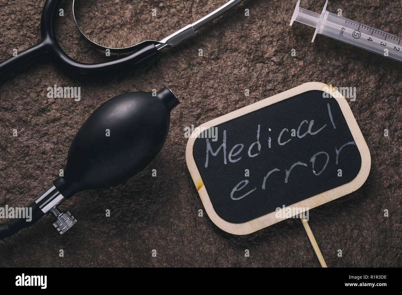Medical instruments and medical error sign Stock Photo - Alamy