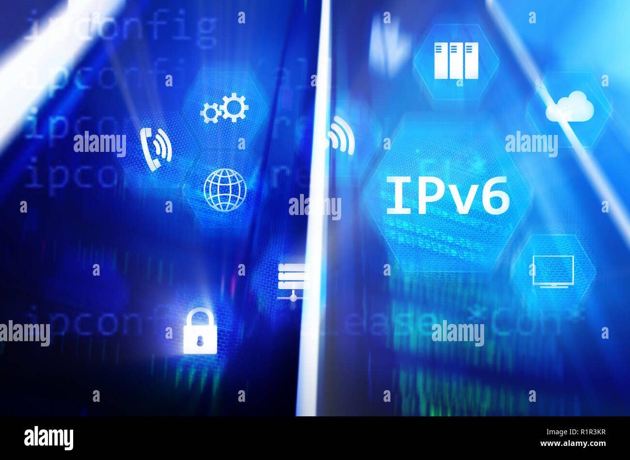 Ipv6 network technology concept on server room background Stock Photo ...