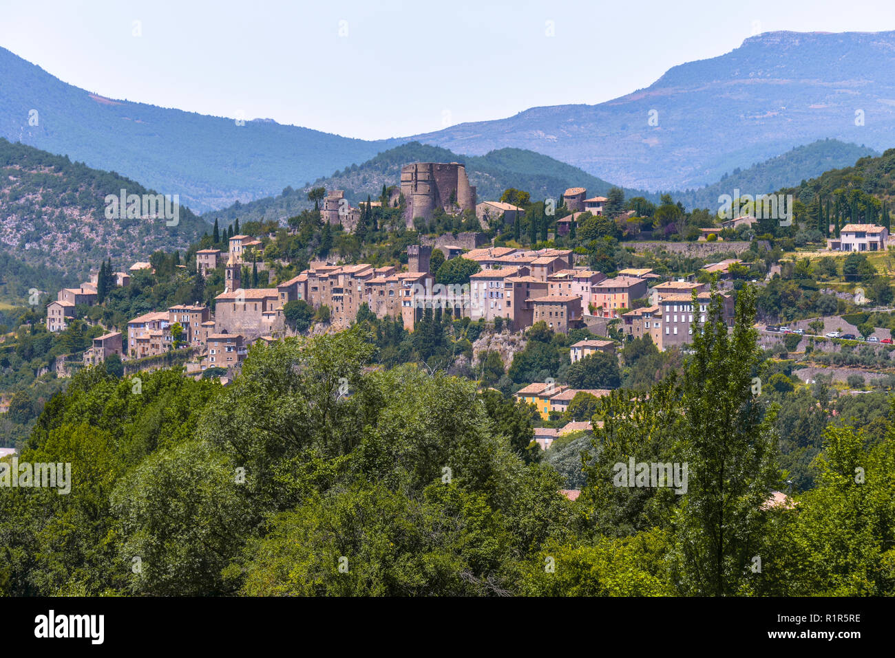 landscape panorama with Montbrun-les-Bains, Provence, France, village ...