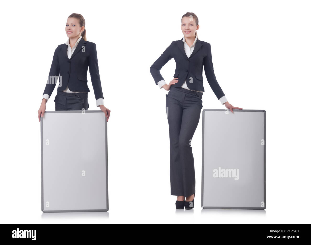 Woman businesswoman with blank board on white Stock Photo - Alamy