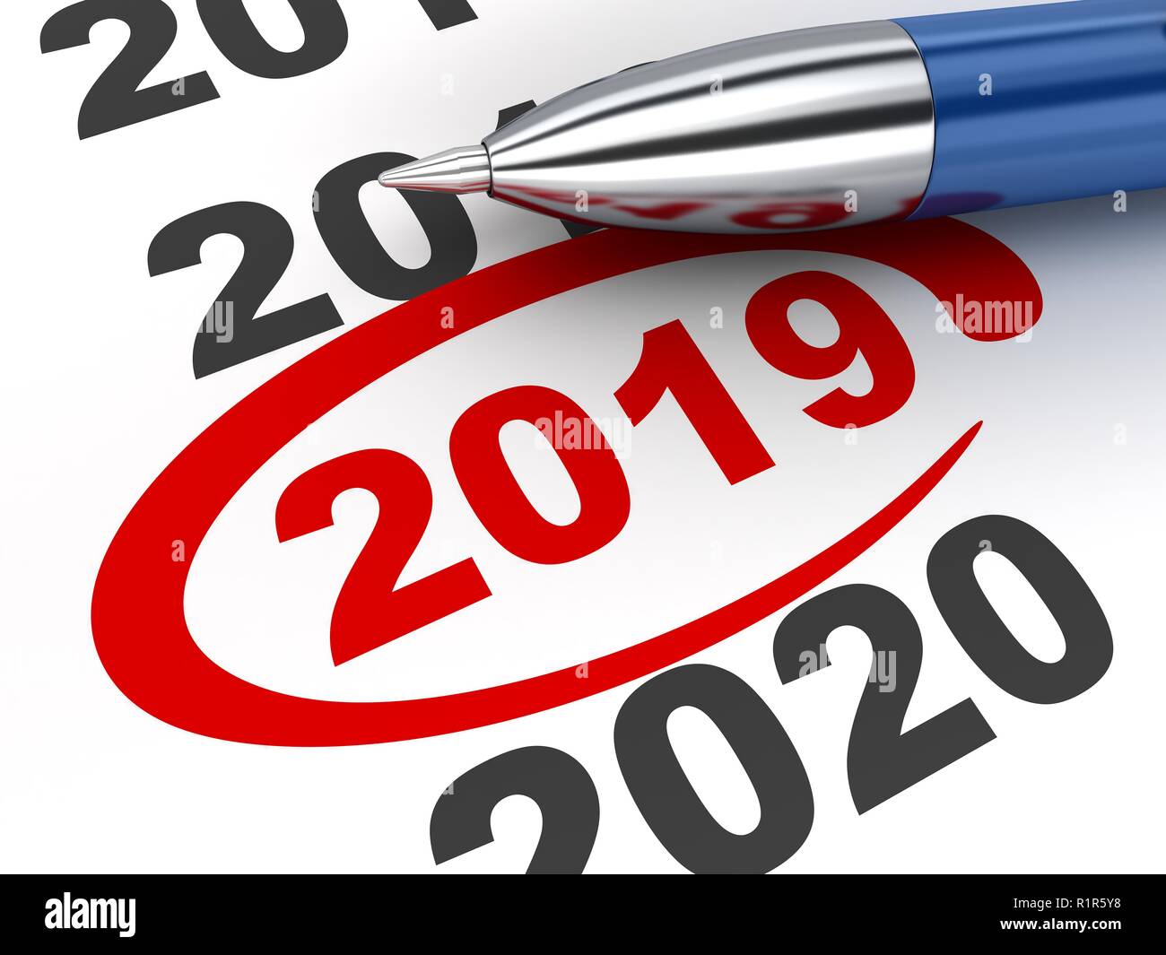 New year sign 2019 and pen. 3d illustration Stock Photo - Alamy