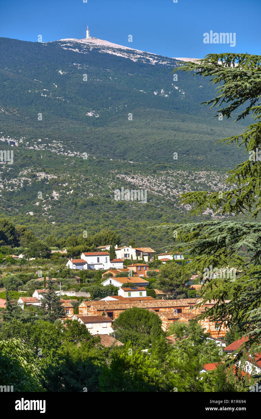 mountain Mont Ventoux and village Bédoin, Provence, France Stock Photo ...