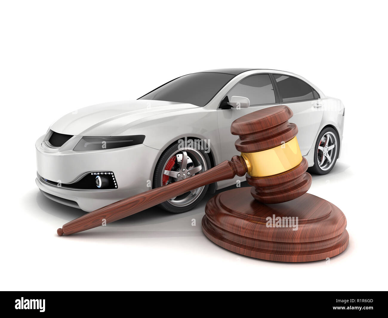 White car on white background and auction hammer. 3d illustration Stock ...