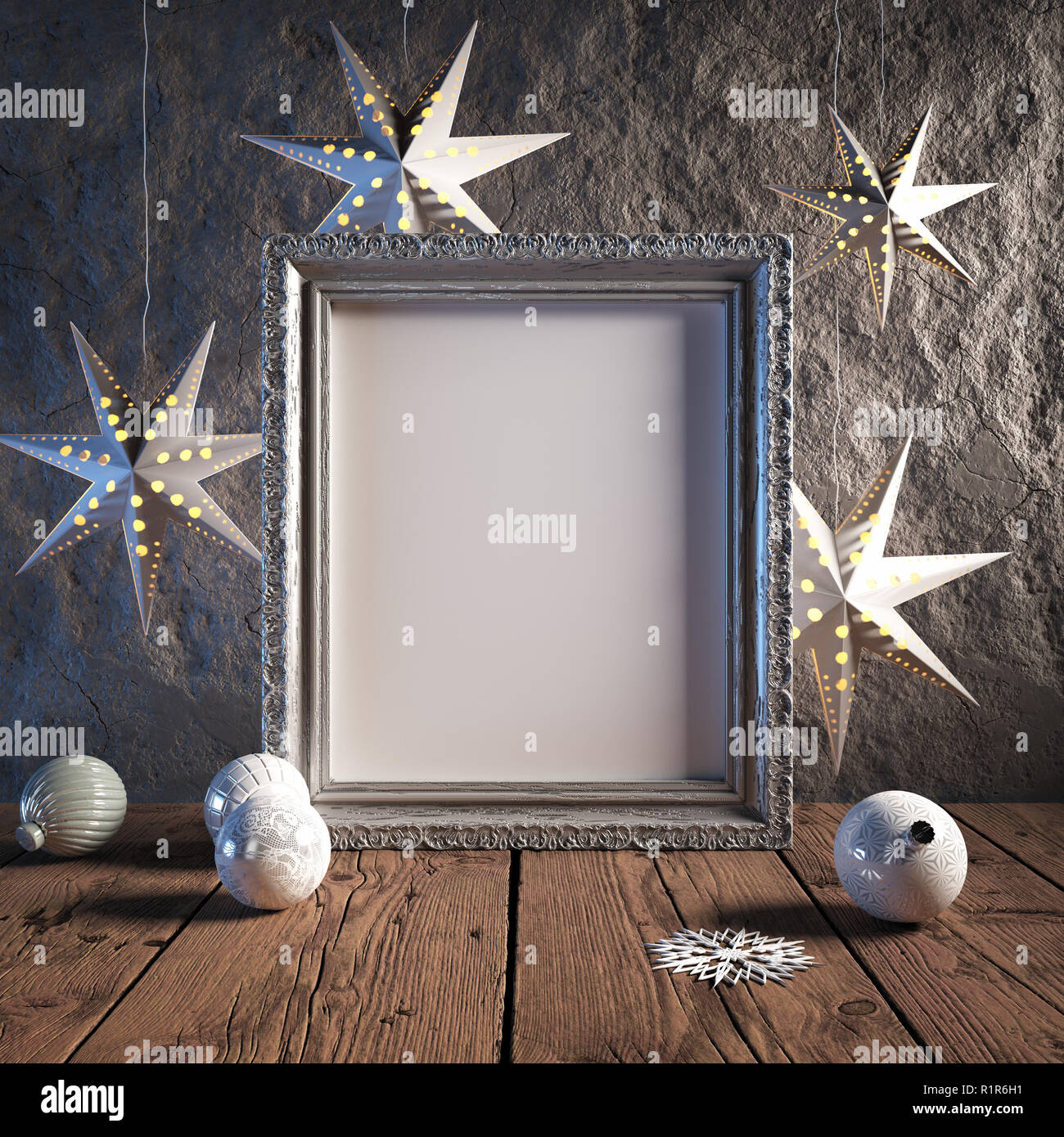 Mock up poster frame in cozy interior background, Christmas decoration ...