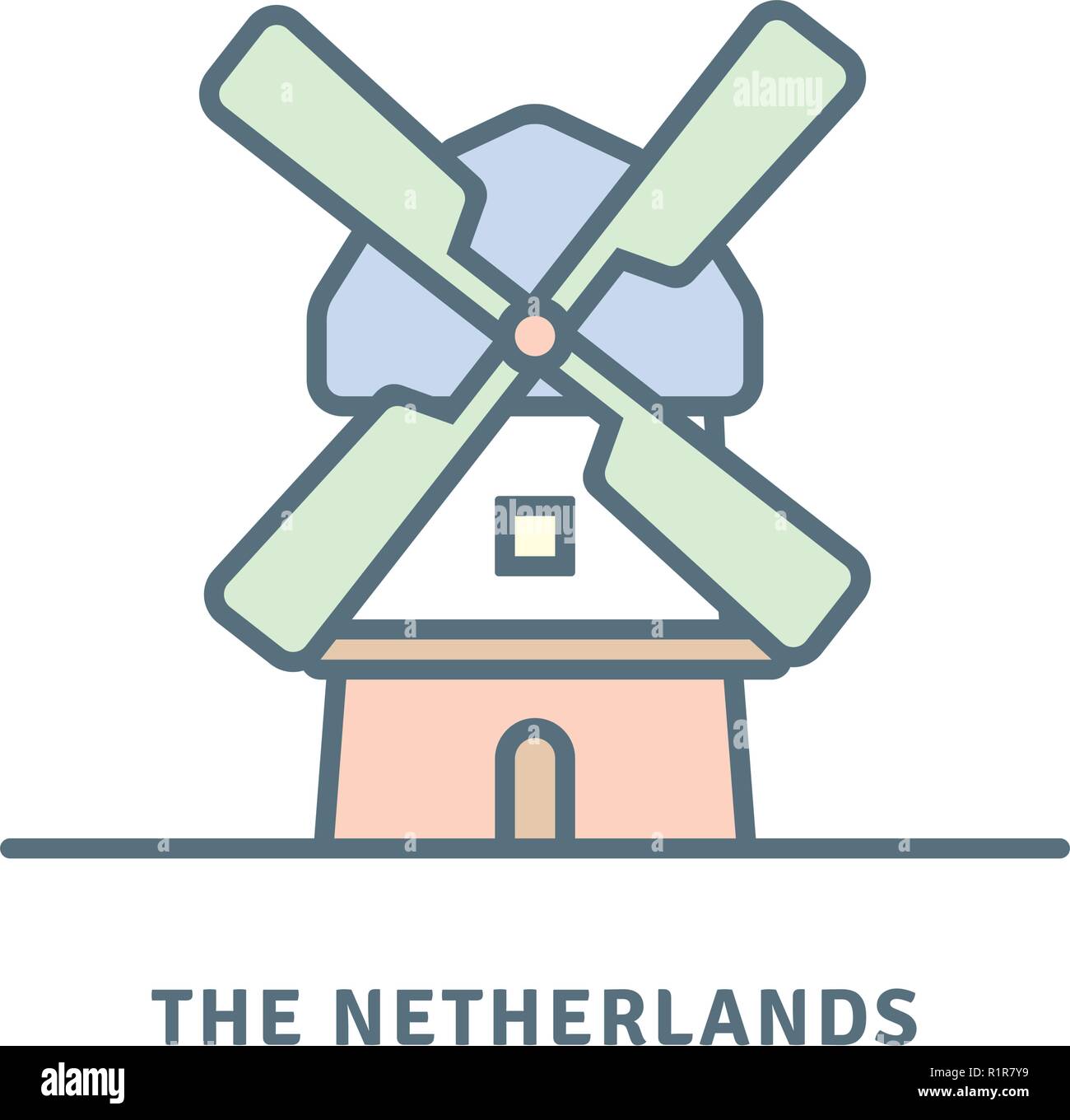 The Netherlands line icon. Dutch windmill vector illustration Stock ...