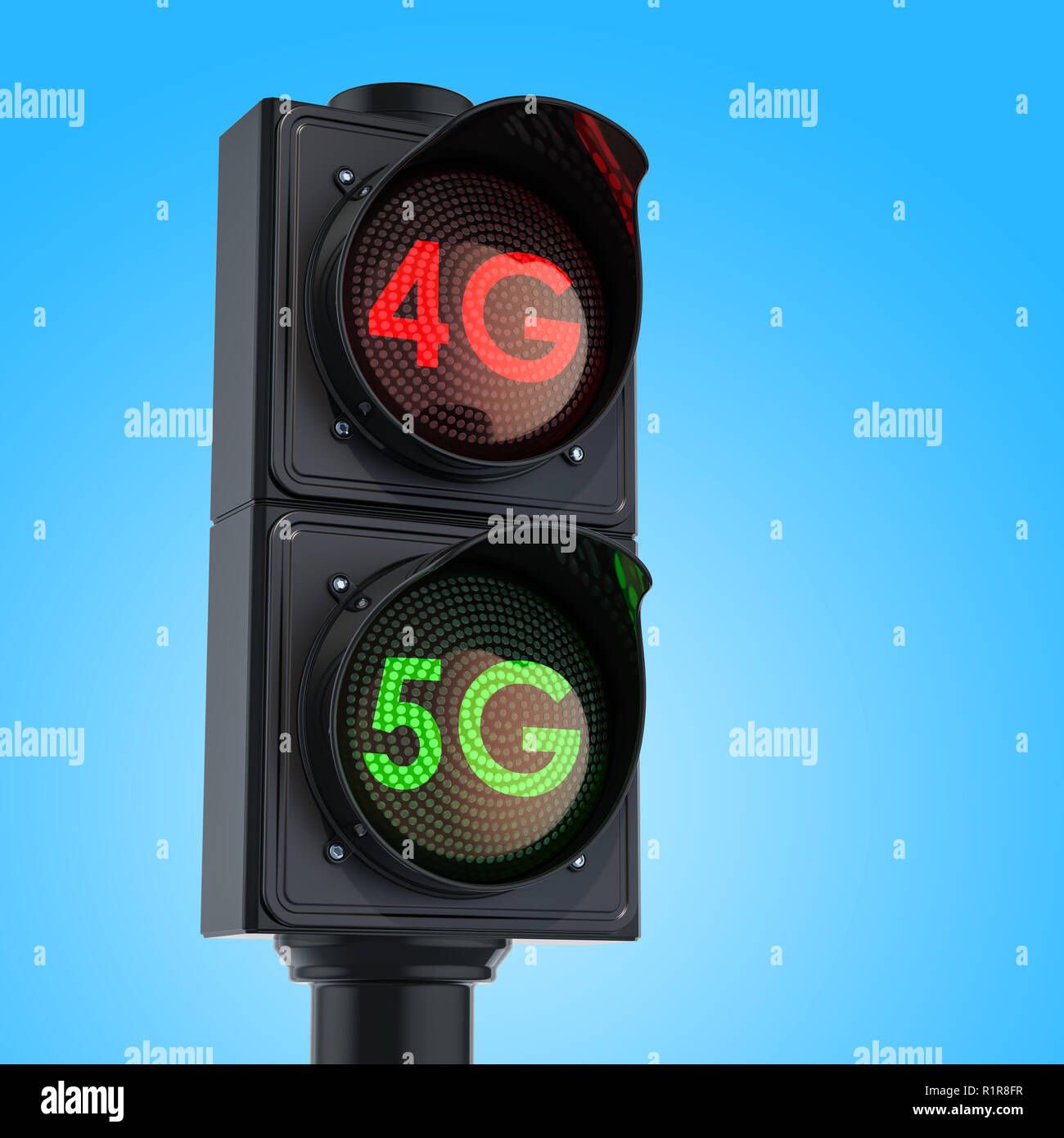 Traffic light with green light 5G on sky background Stock Photo - Alamy