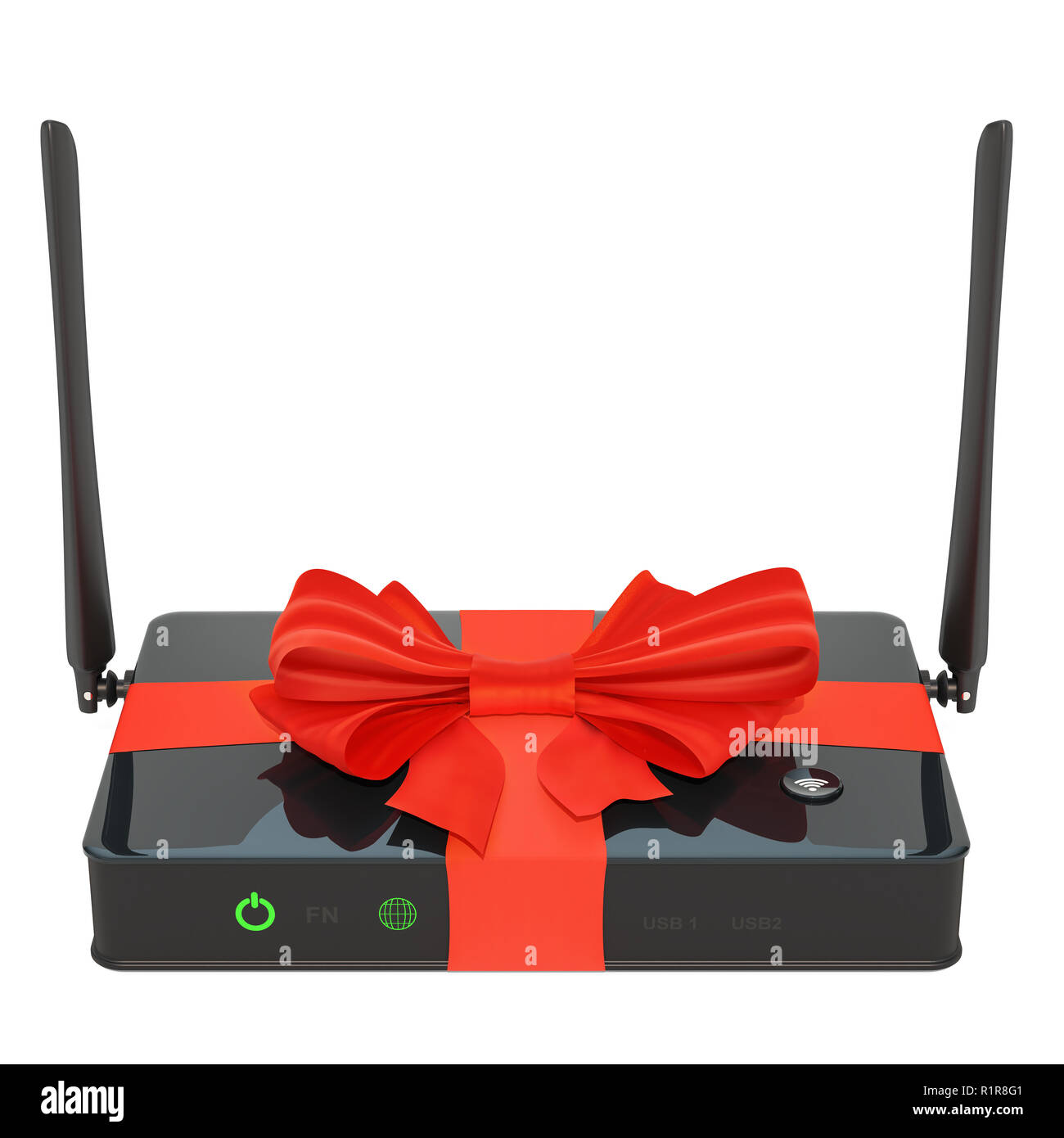 Wireless internet router with ribbon and bow, gift concept. 3D ...