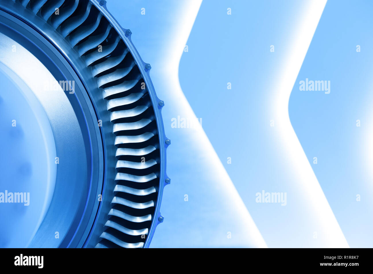 vivid blue toned close-up of jet engine blades Stock Photo - Alamy