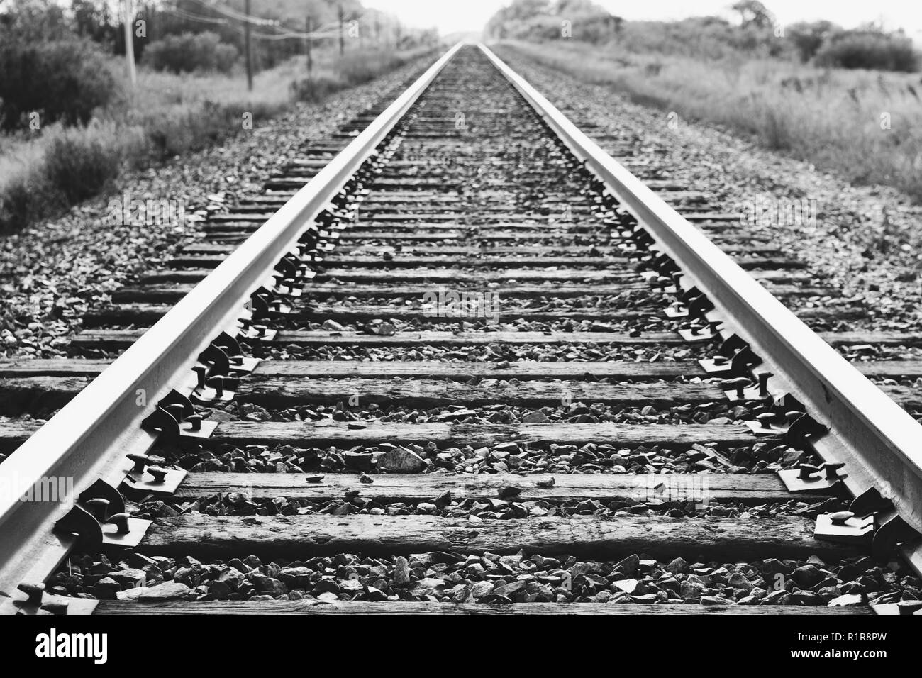 Close up of railway leading lines Stock Photo - Alamy