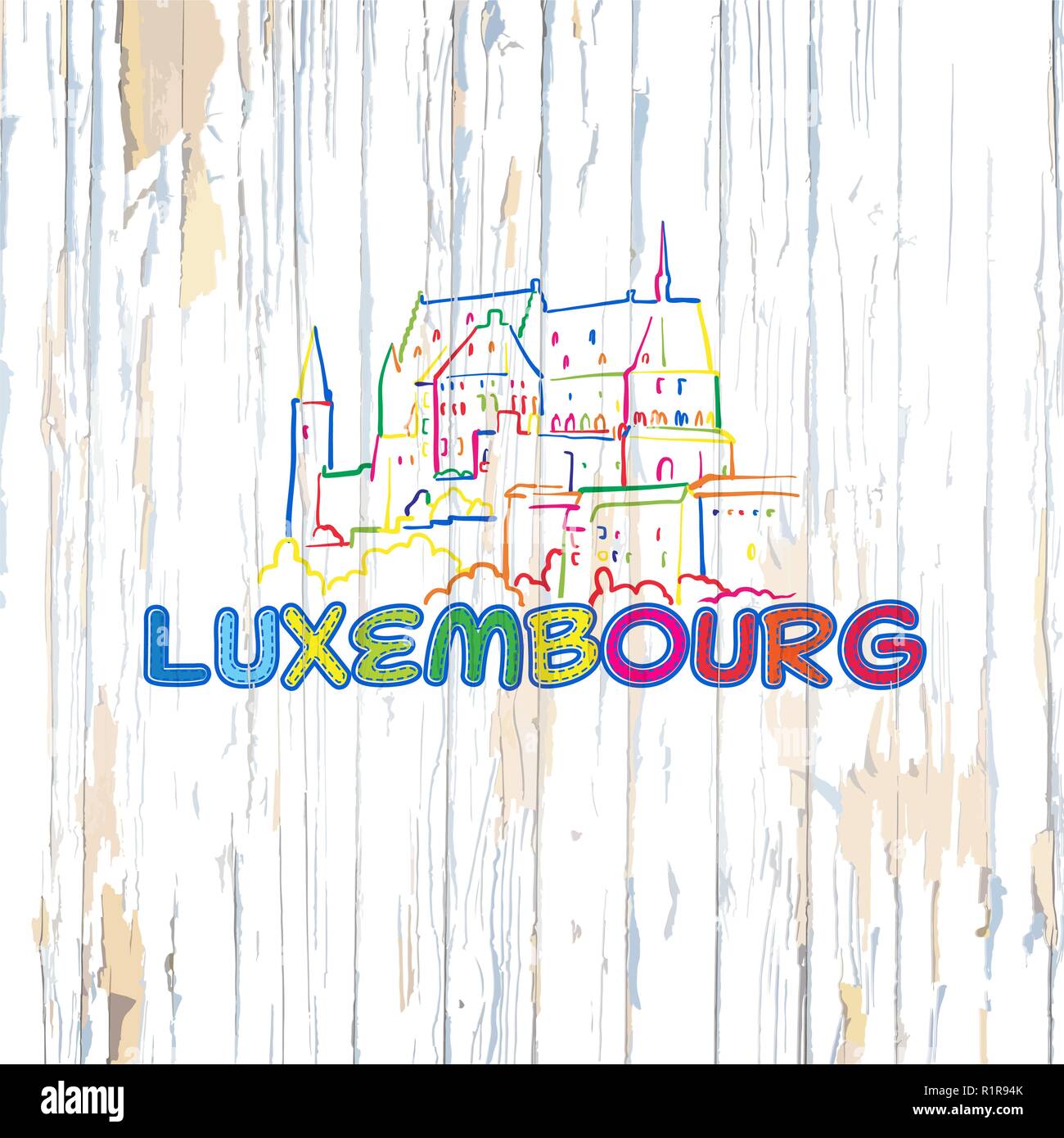 Colorful Luxembourg drawing on wooden background. Hand drawn vector ...