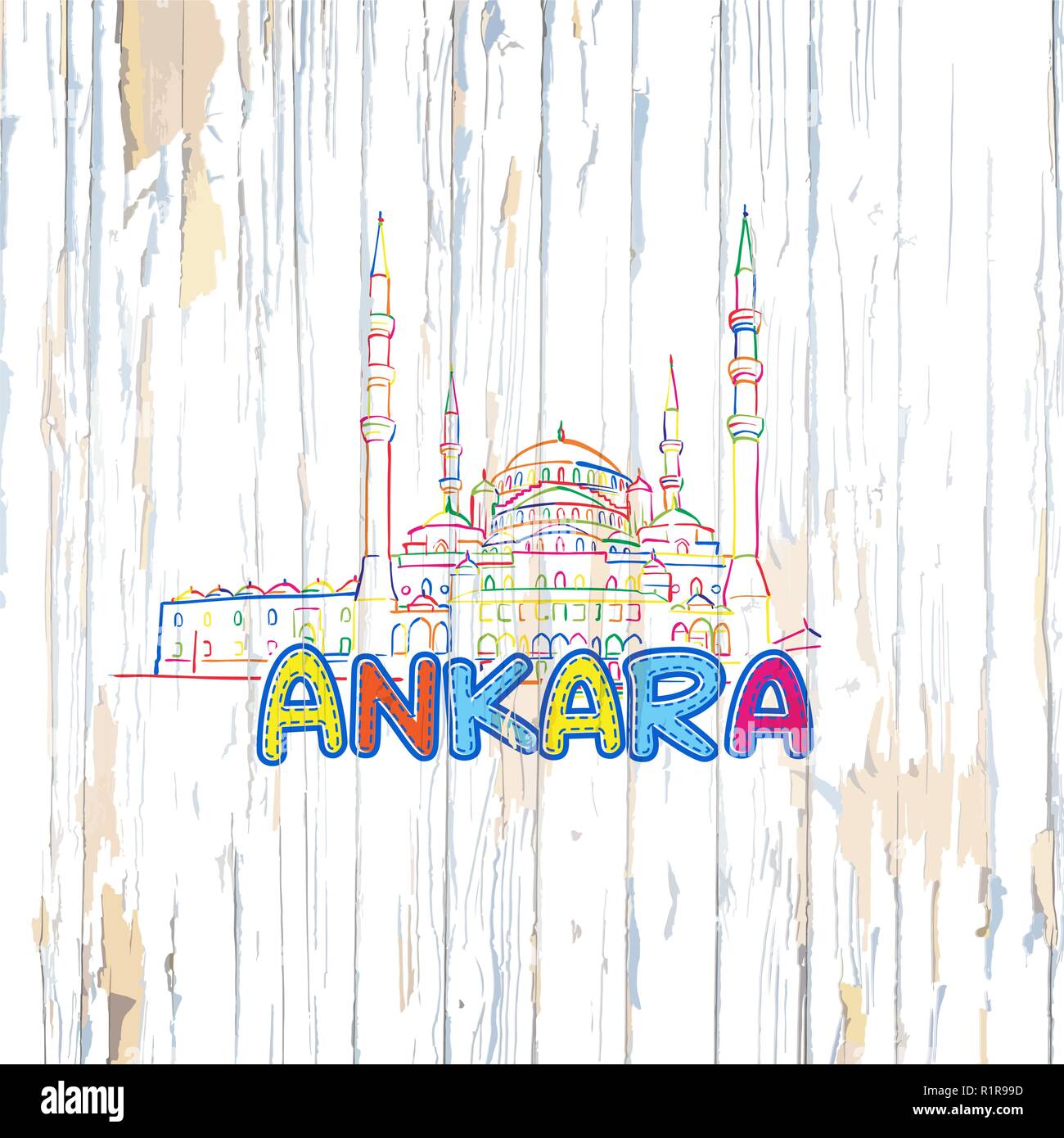 Colorful Ankara drawing on wooden background. Hand drawn vector ...