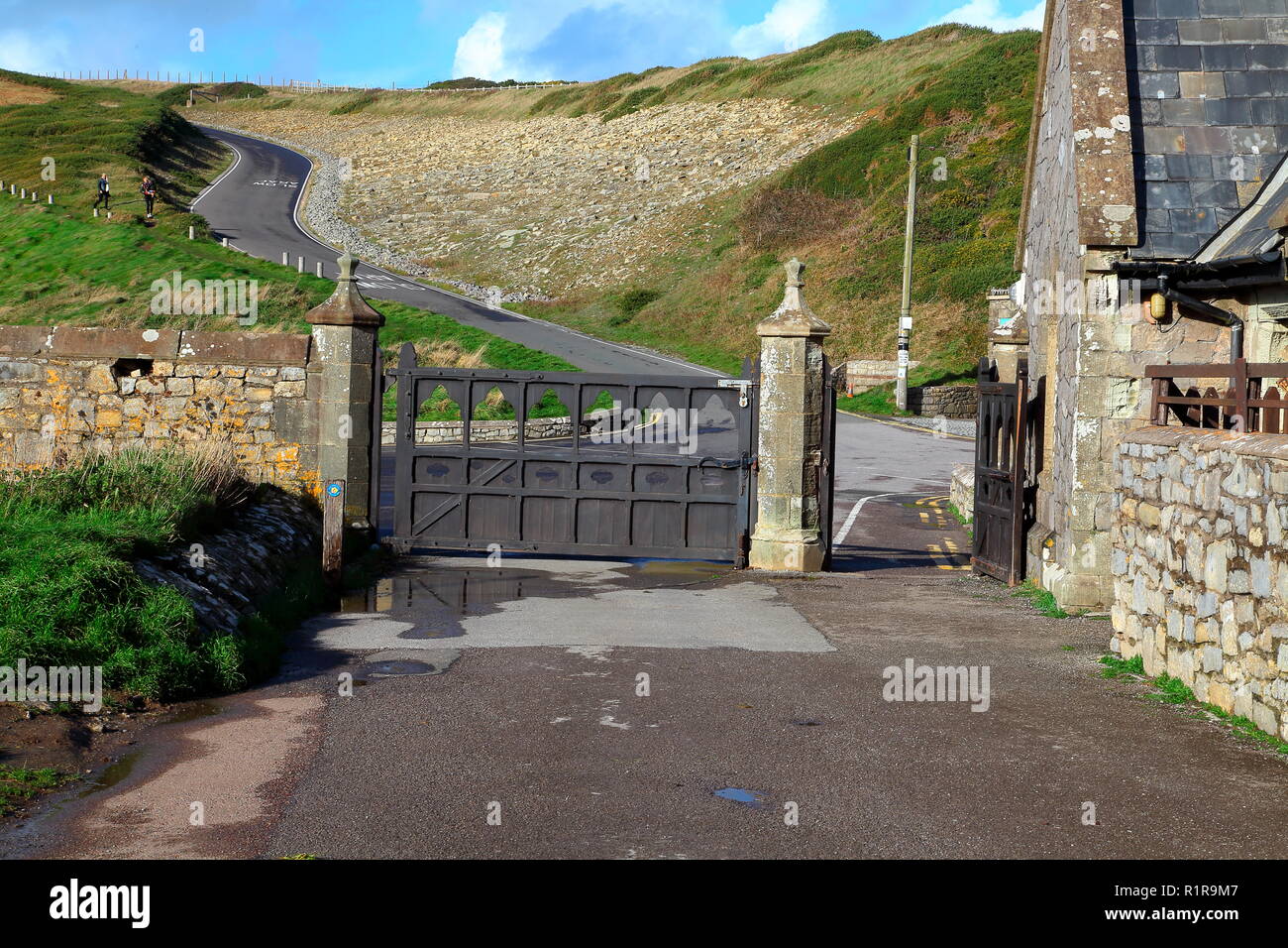 The grand heavy wooden gate that used to be the entrance to Dunraven ...