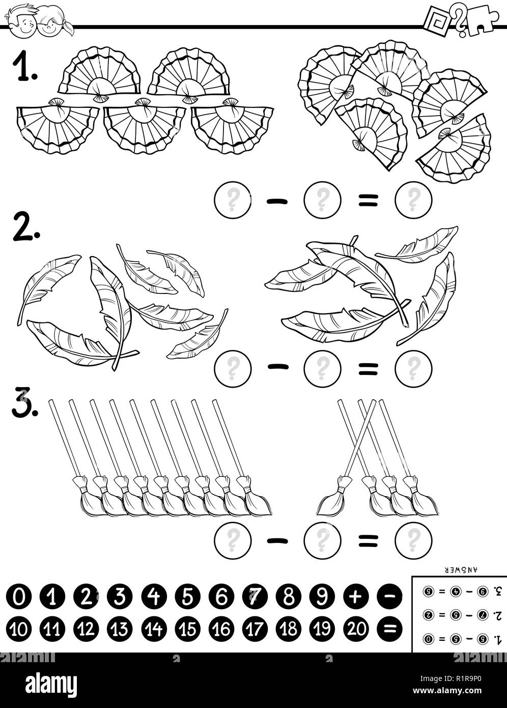 Black and White Cartoon Illustration of Educational Mathematical ...