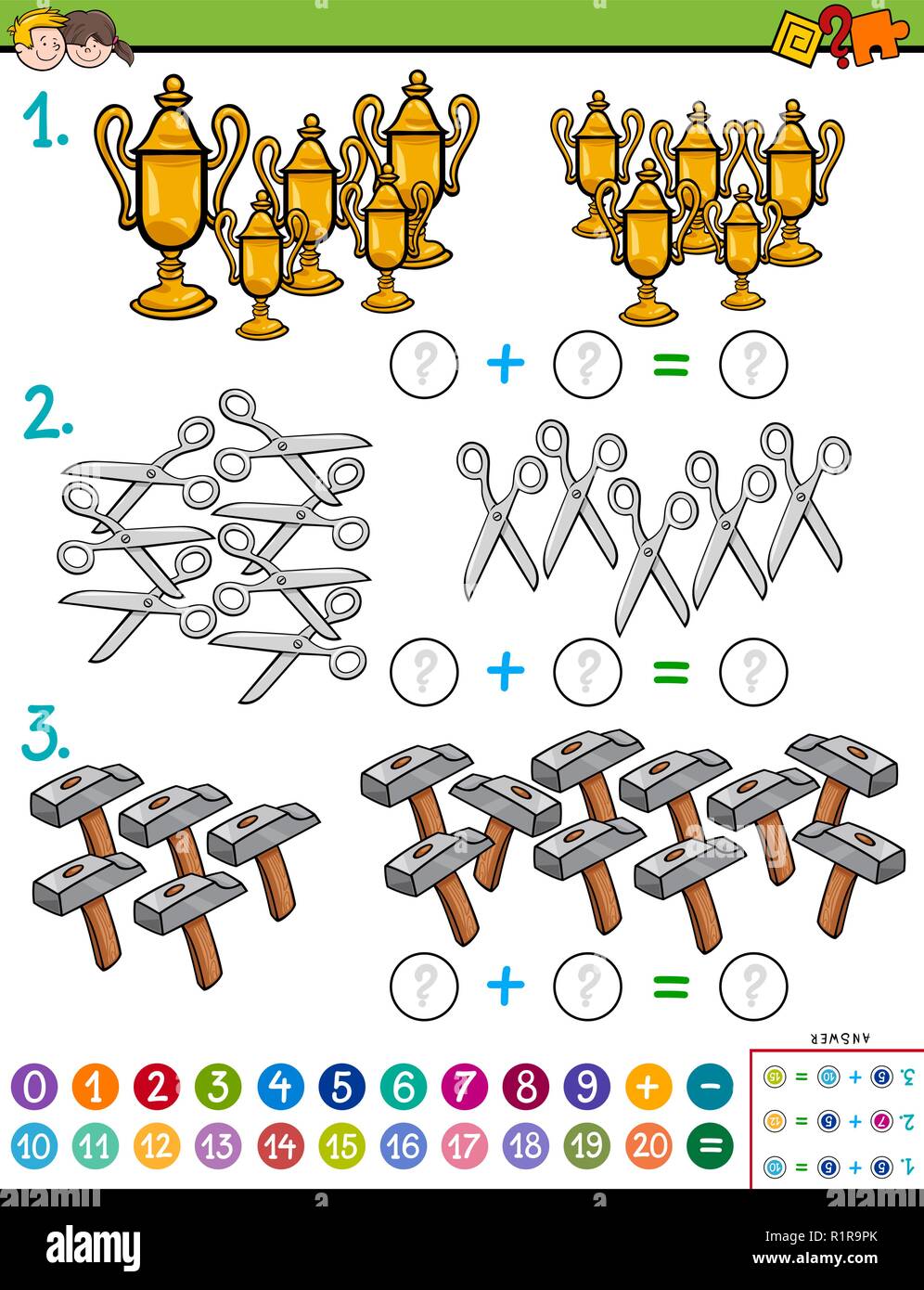 Cartoon Illustration of Educational Mathematical Addition Calculation ...