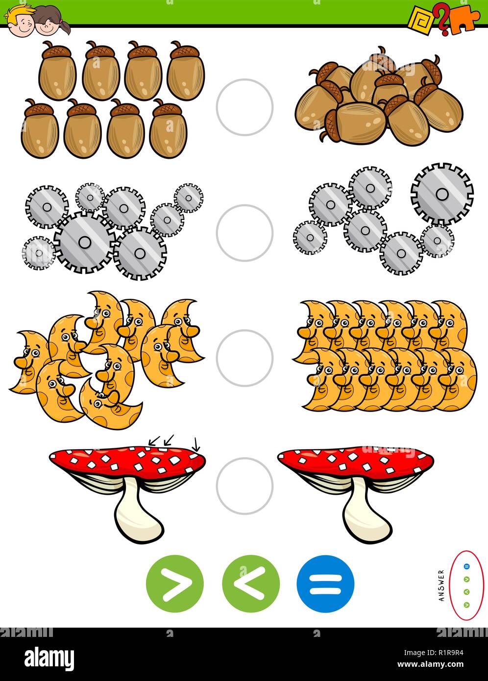Cartoon Illustration of Educational Mathematical Puzzle Game of Greater ...