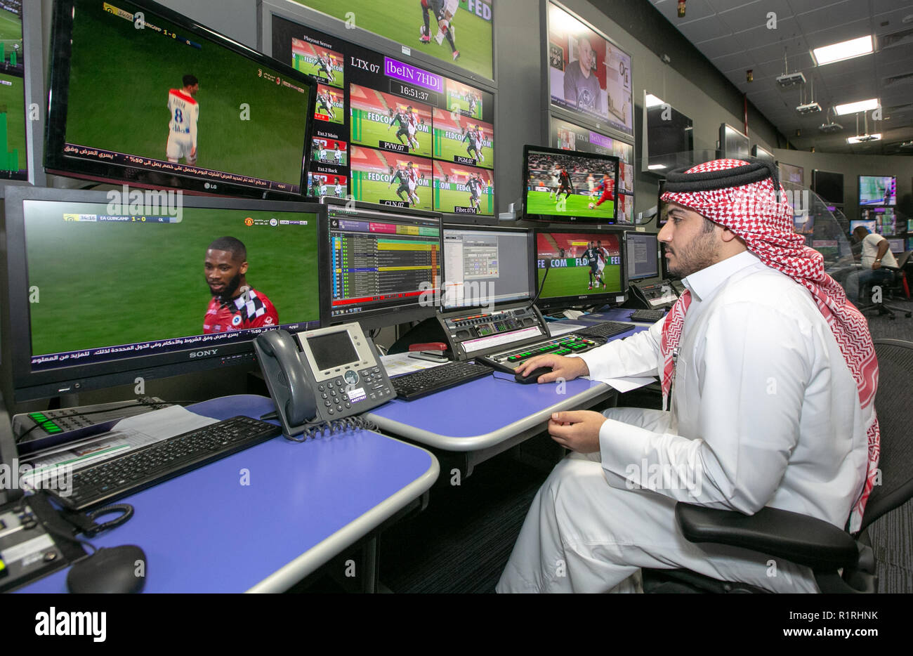 11 November 2018, Qatar, Doha: Employees work at the beIN TV Network ...