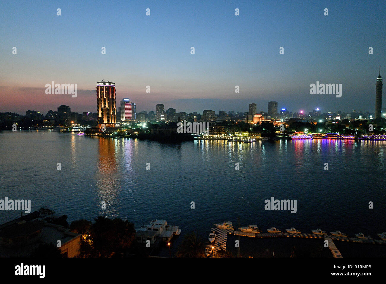 Dusk in the Egyptian capital Cairo on the Nile, taken on 06.11.2018 ...