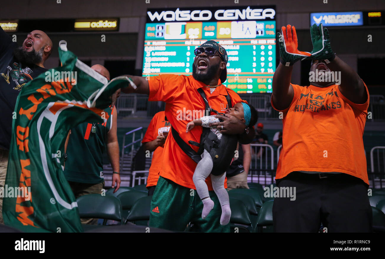 Coral Gables, Florida, USA. 13th Nov, 2018. Miami Hurricanes fans cheer ...