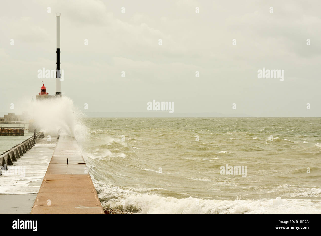 High waves attacking pier in Le Havre, France Stock Photo - Alamy