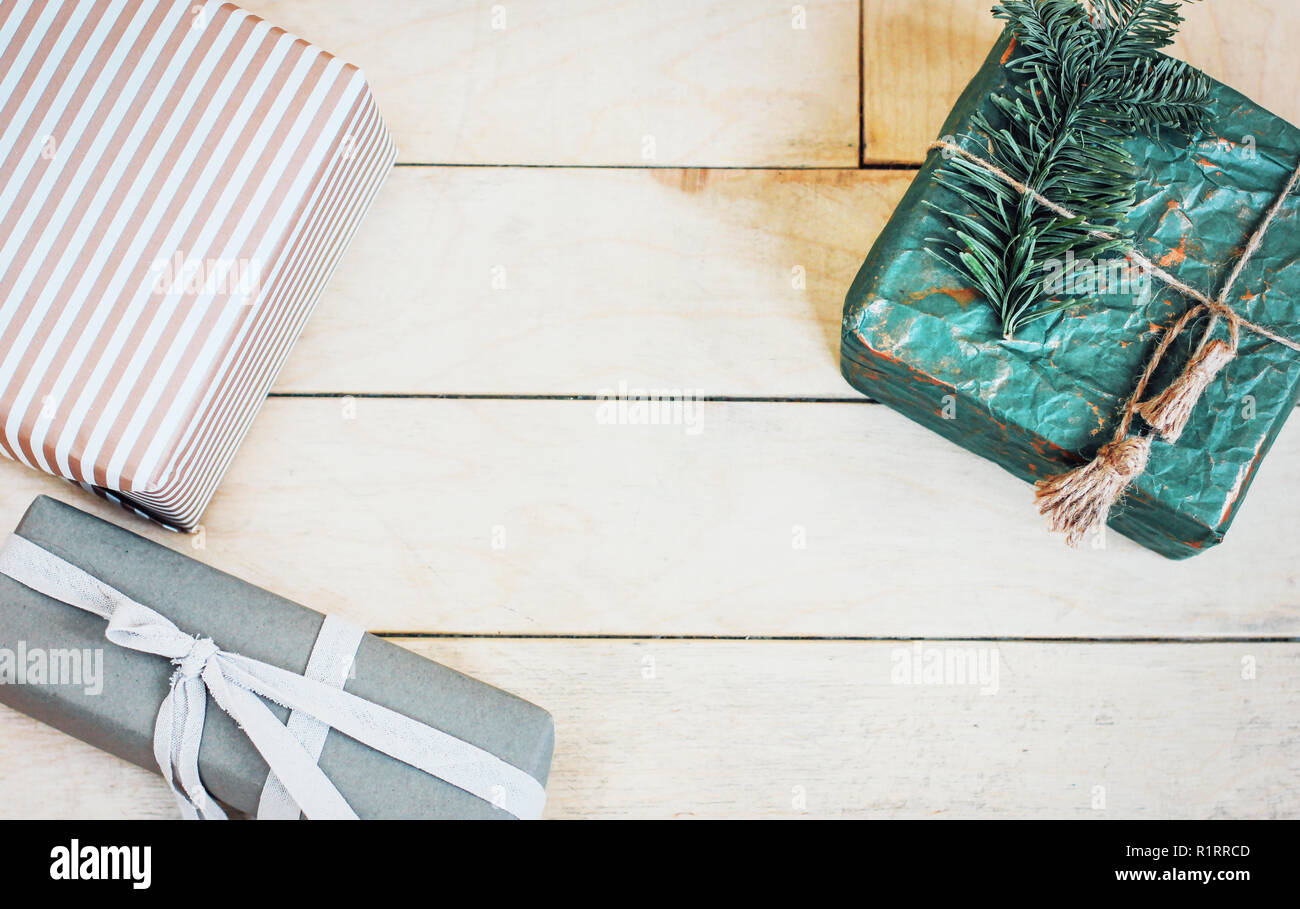 Christmas gift boxes retro decor, background Stock Photo - Alamy