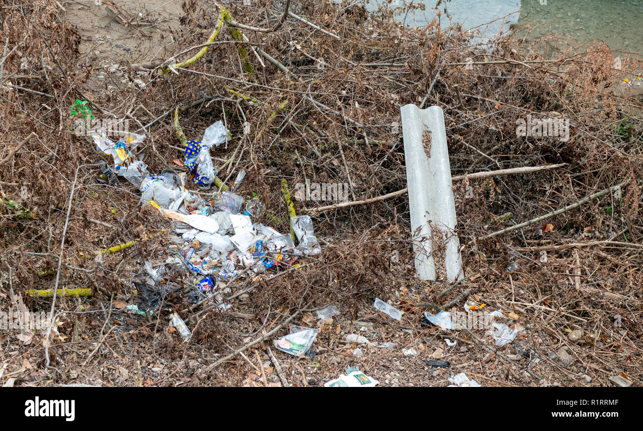 the plastic waste in nature Stock Photo - Alamy