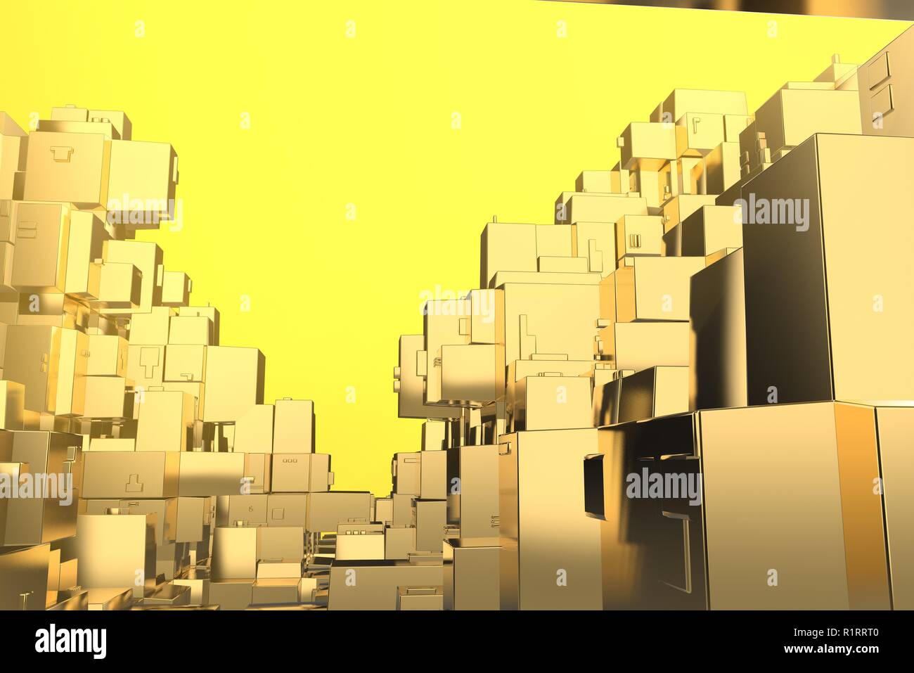 Wealth rich concept idea Golden city at sunset rays Abstract space ...