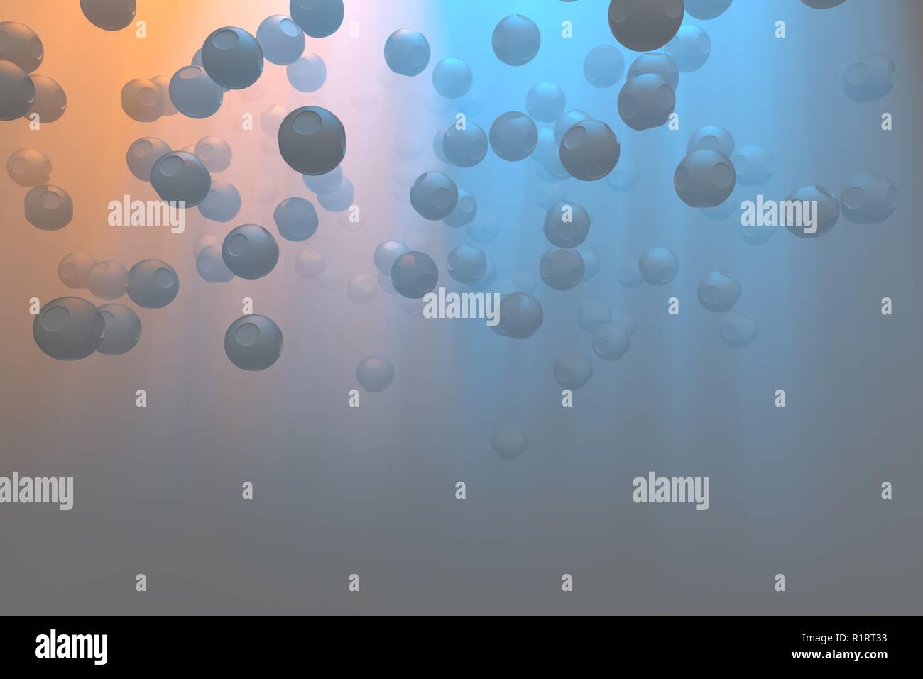 Abstract steel metal spheres flying in the space 3d rendering ...
