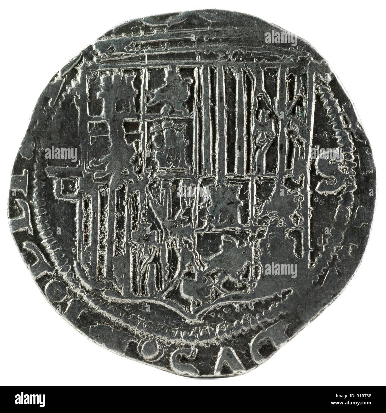 Ancient Spanish silver coin of the Kings Fernando e Isabel. Catholic ...