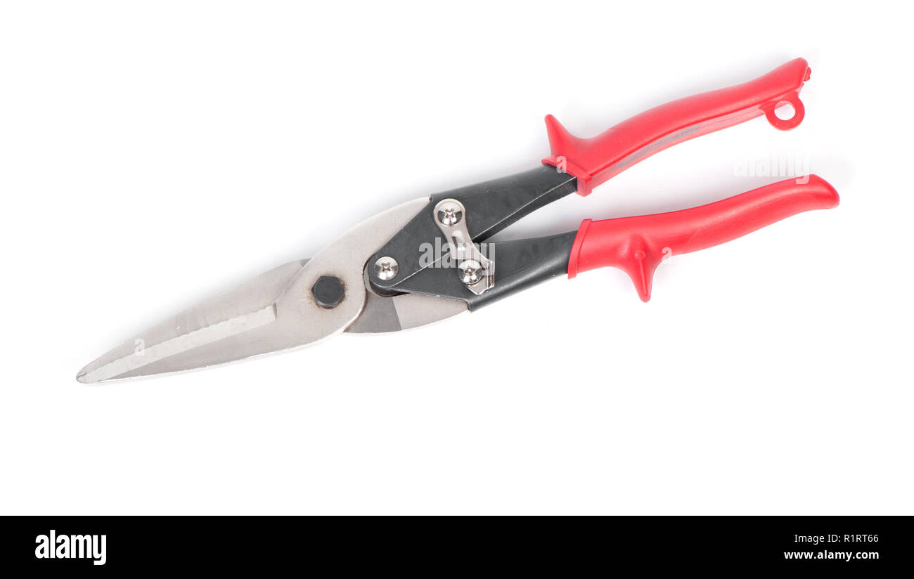 Wire cutter pliers with red handles isolated on white background Stock ...