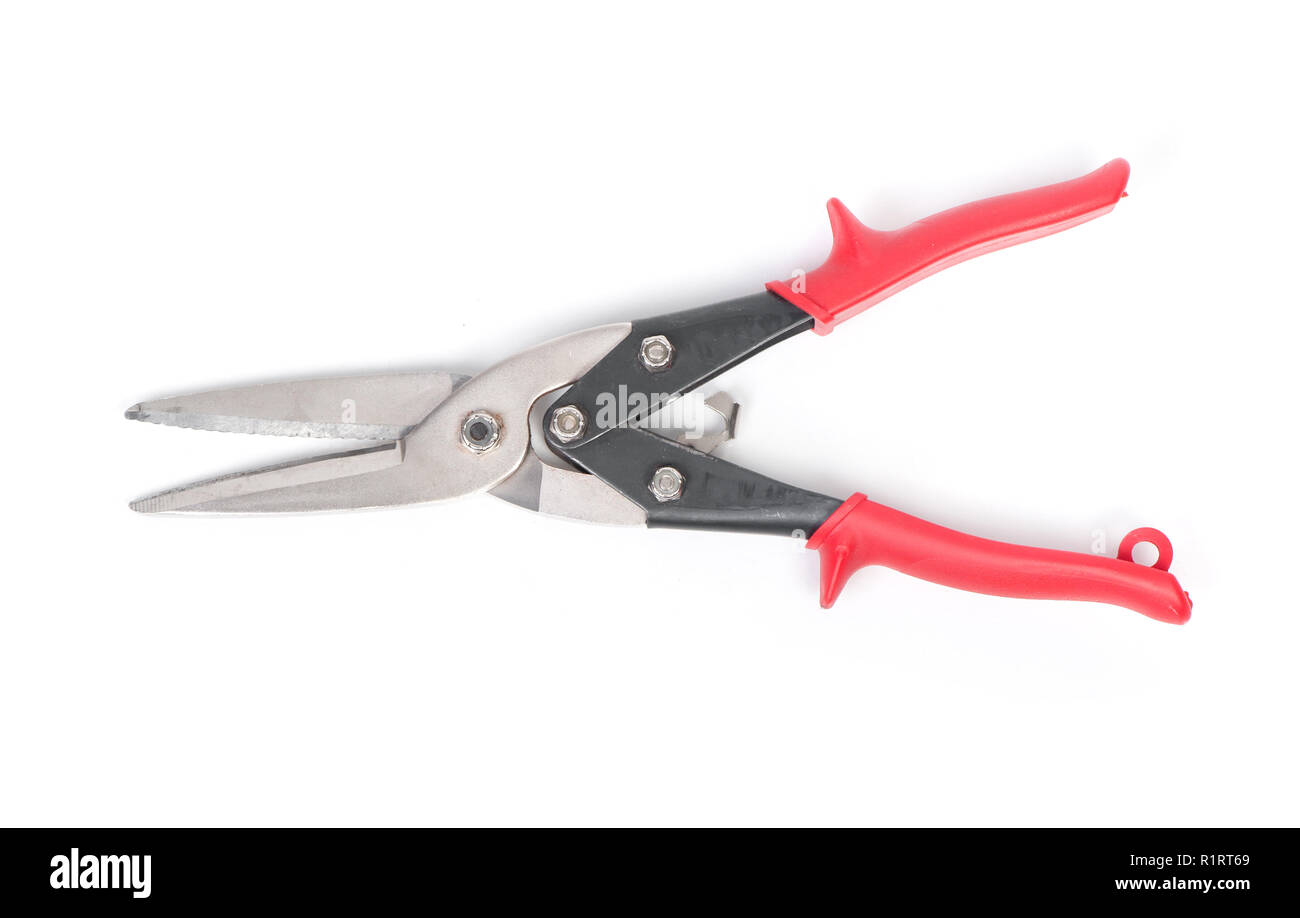 Wire cutter pliers with red handles isolated on white background Stock ...