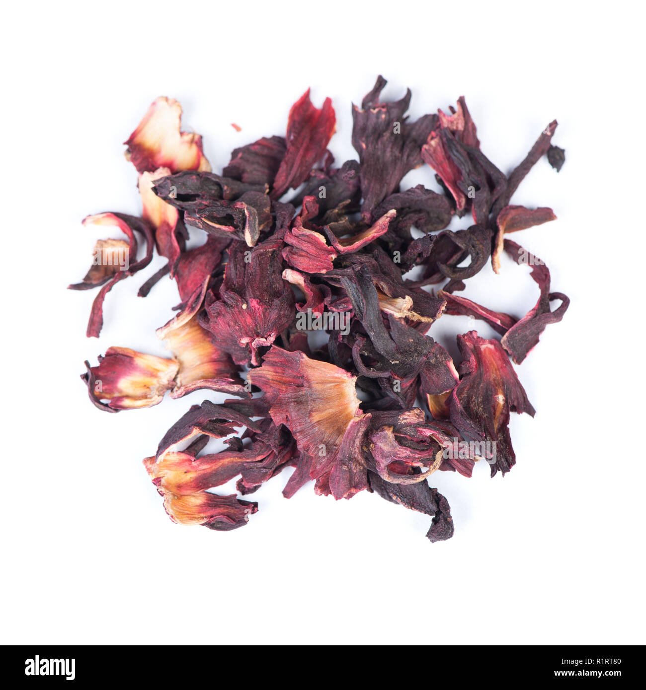 Heap of dried roselle flower tea carcade isolated on white Stock Photo ...