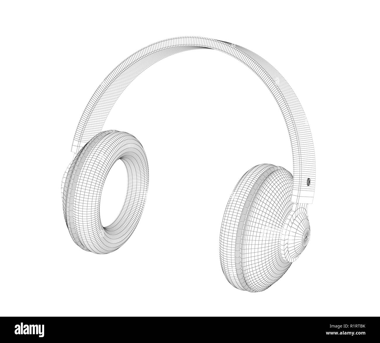 3D wire-frame model of big over-ear headphones on white background ...