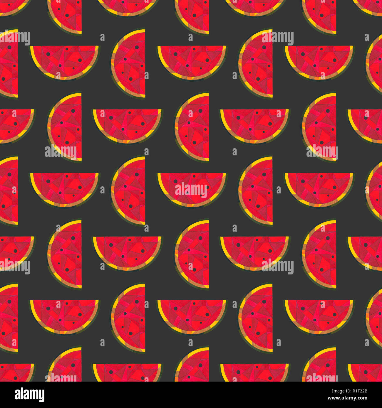 Watercolor watermelon seamless pattern. Hand painted abstract geometric ...