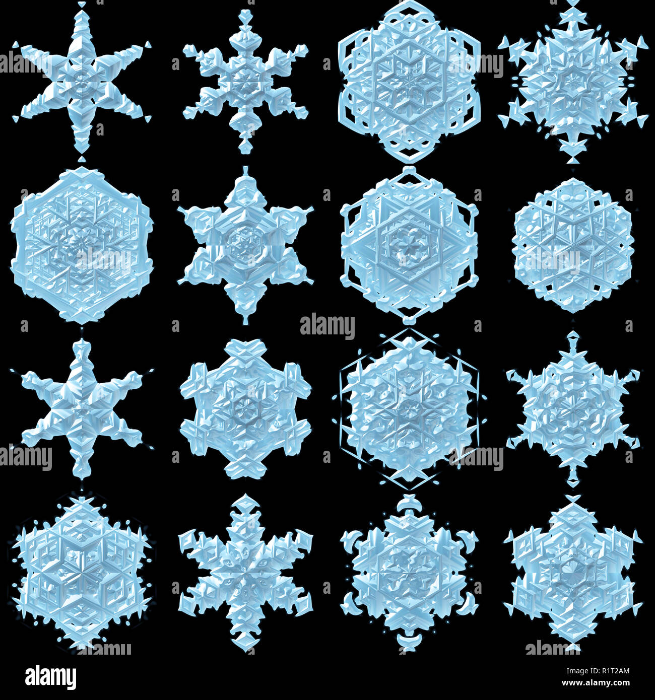 3d snowflake illustration isolated on the black background Stock Photo ...