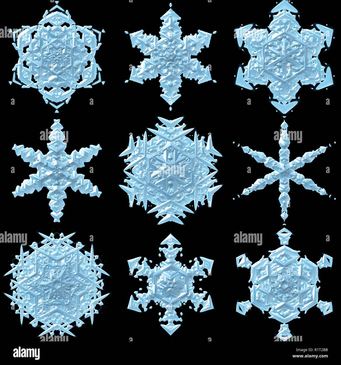 3d snowflake illustration isolated on the black background Stock Photo ...