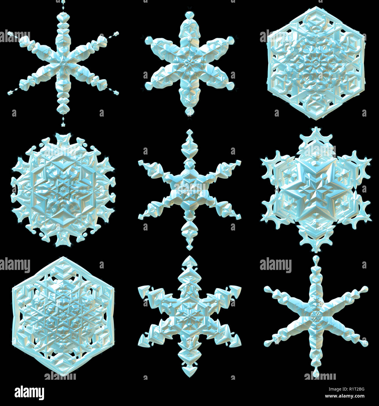 3d snowflake illustration isolated on the black background Stock Photo ...