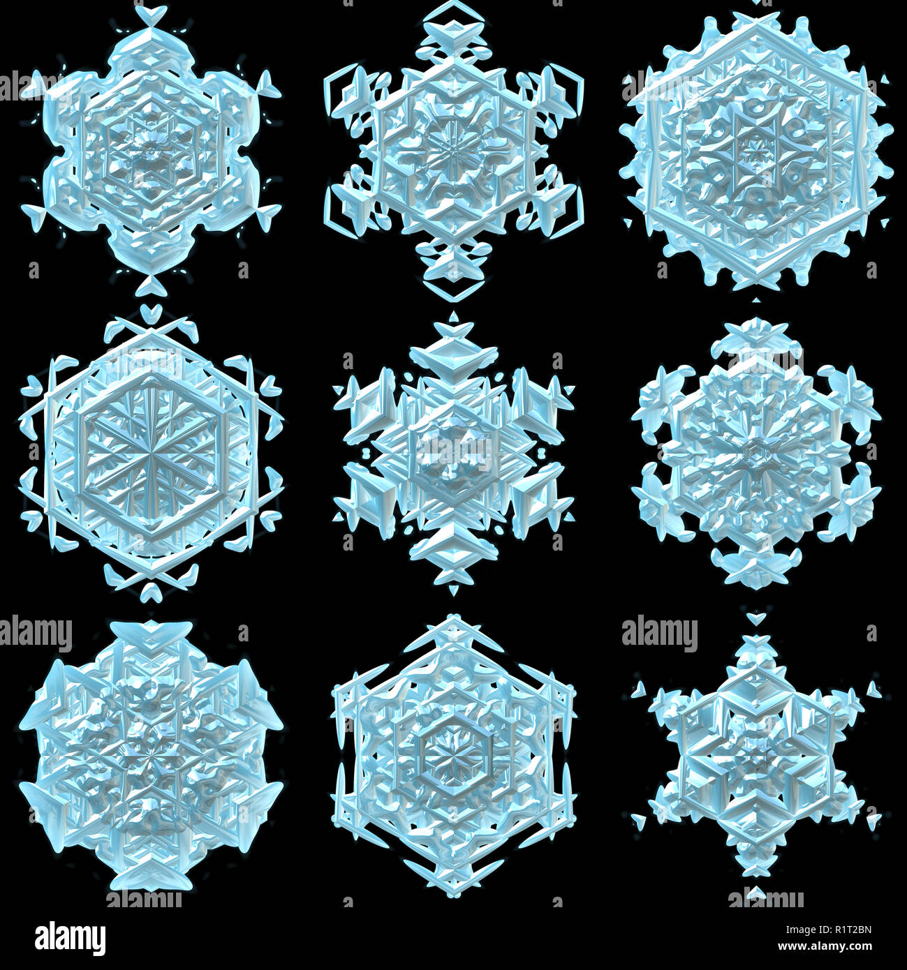 3d snowflake illustration isolated on the black background Stock Photo ...