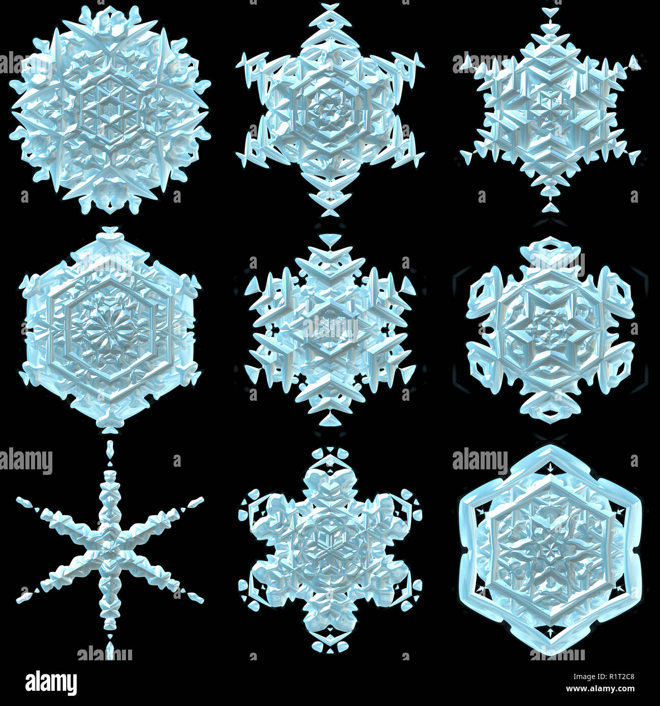 3d snowflake illustration isolated on the black background Stock Photo ...