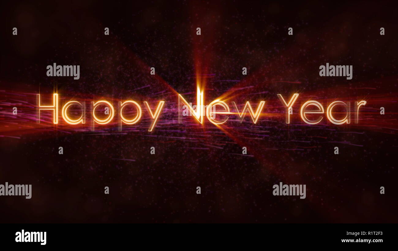 "Happy New Year" text loop animation over swirling dust and flowing ...