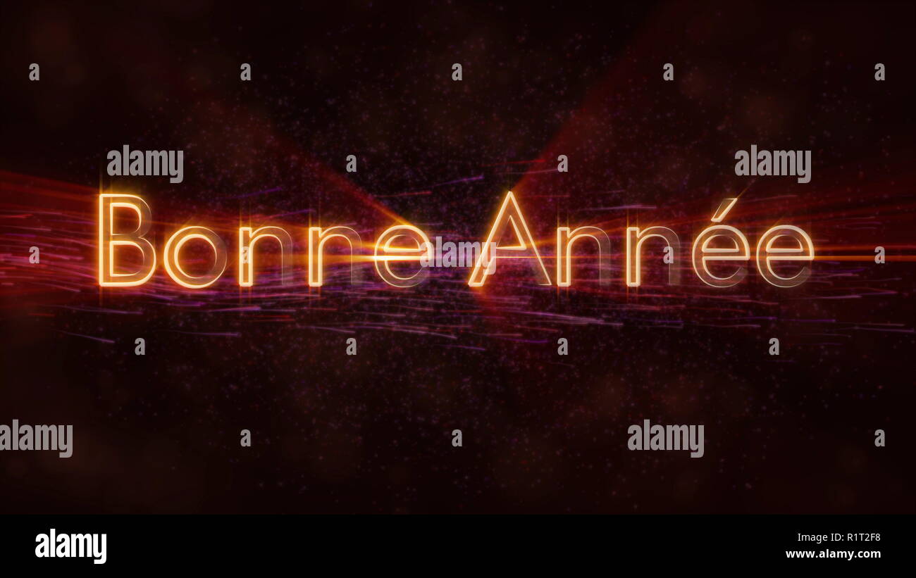 Happy New Year text in French "Bonne Annee" loop animation over dark ...