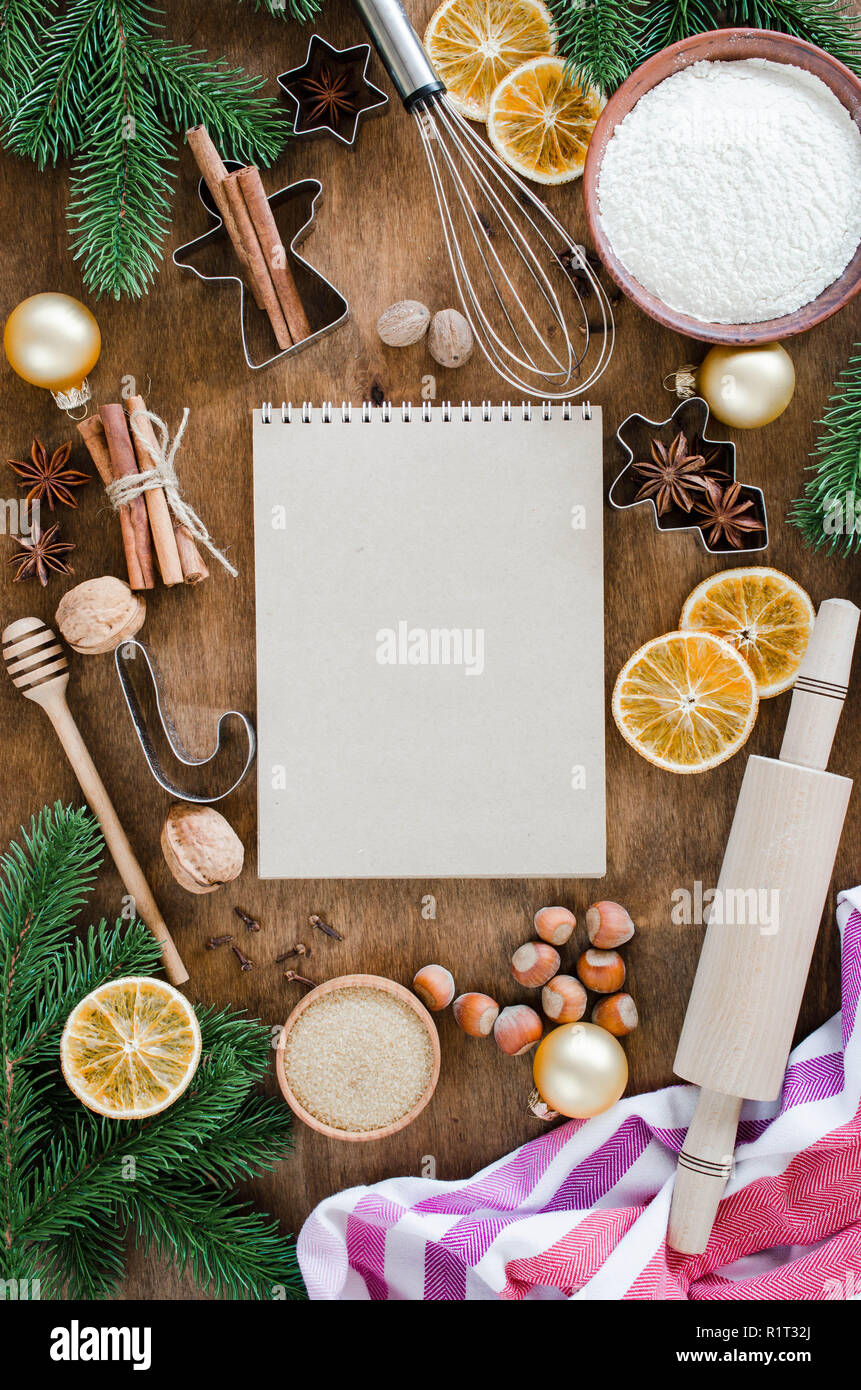 Notebook for writing recipe or menu. Culinary background Stock Photo ...