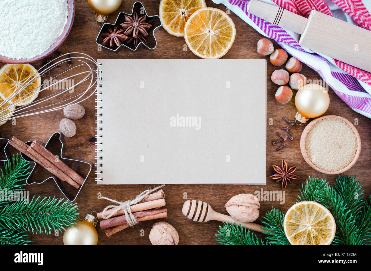 Notebook for writing recipe or menu. Culinary background Stock Photo ...