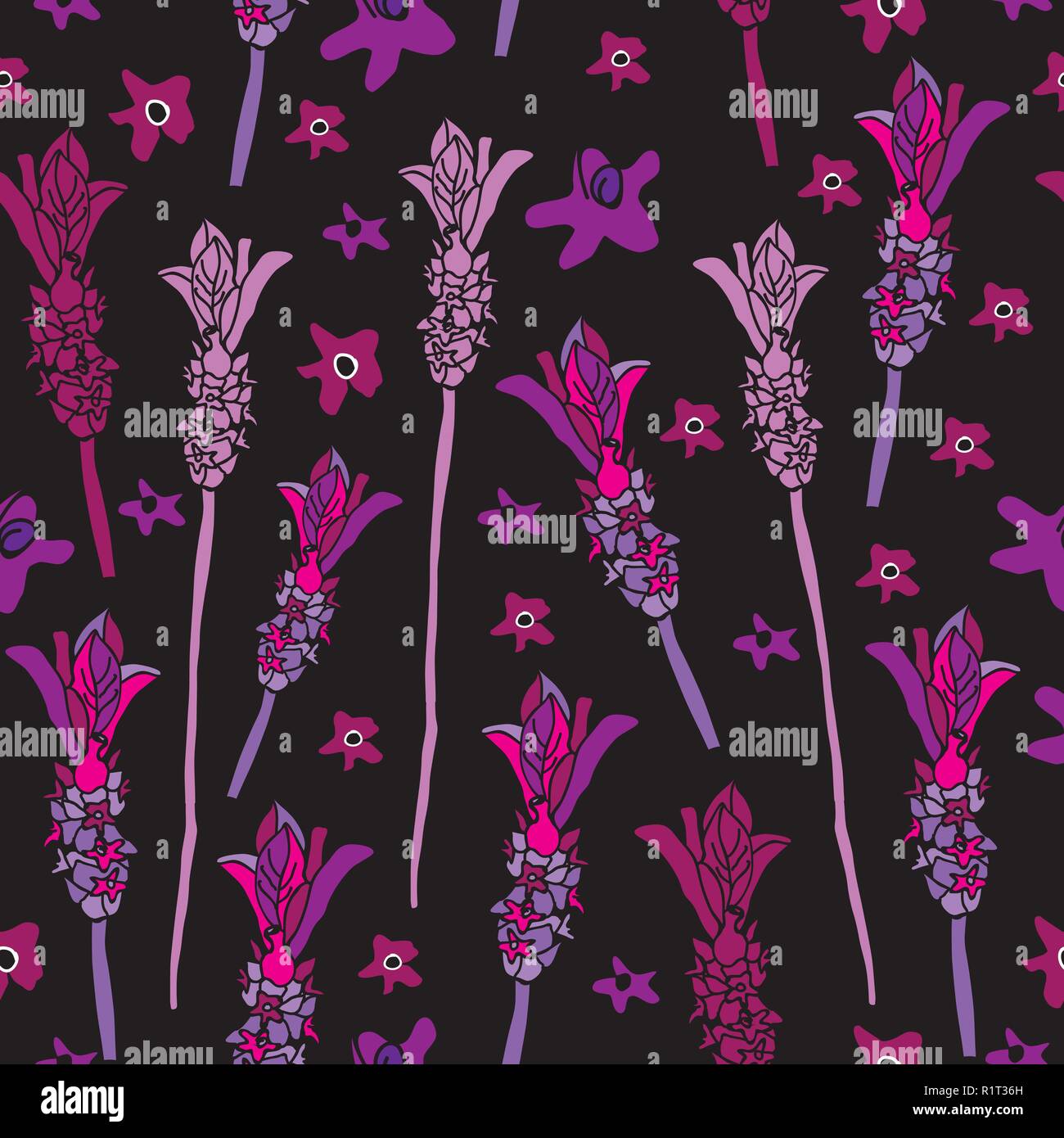 French Lavender-Love in Parise Seamless Repeat Pattern on Black ...